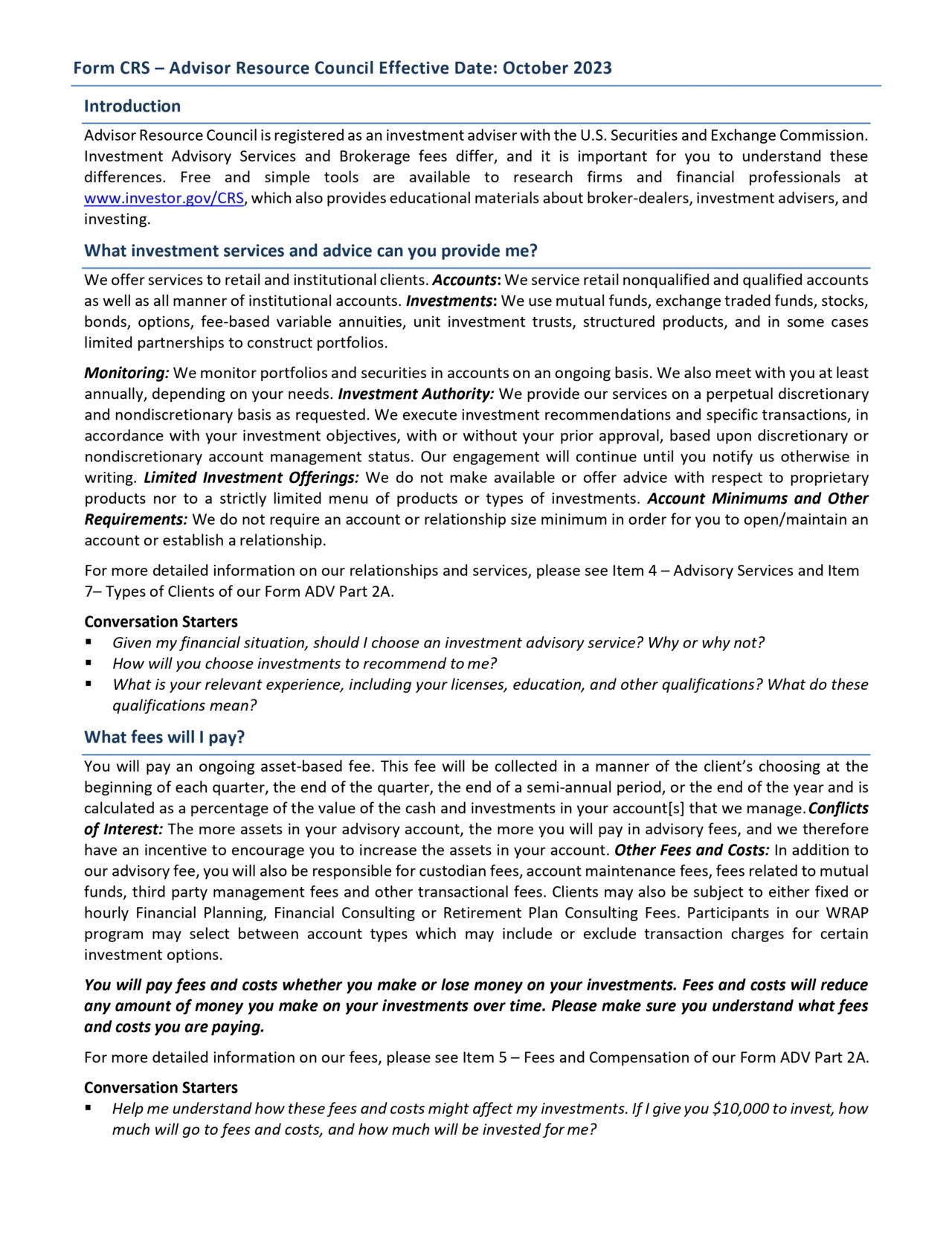 Client Relationship Summary | 360 Wealth Management